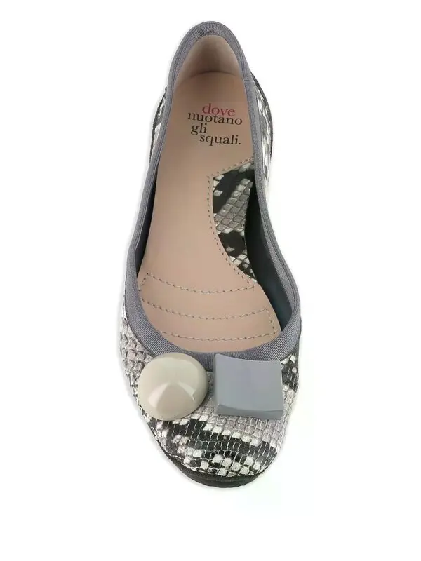 DOVE NUOTANO GLI SQUALI Snake-print Appliqué Ballet Flats - Grey