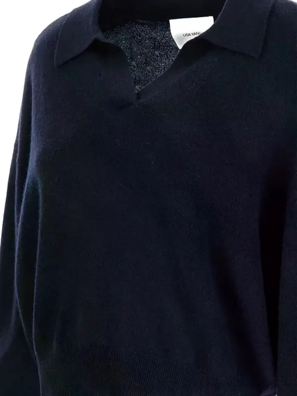 LISA YANG Ribbed Polo Wool Sweater - Blue