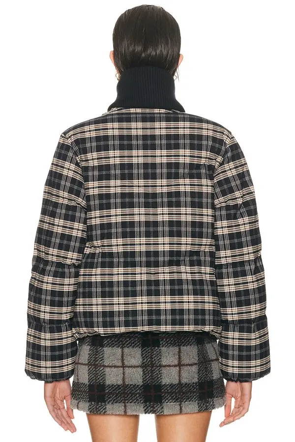 Varley Bryony Short Puffer Jacket - Navy Check