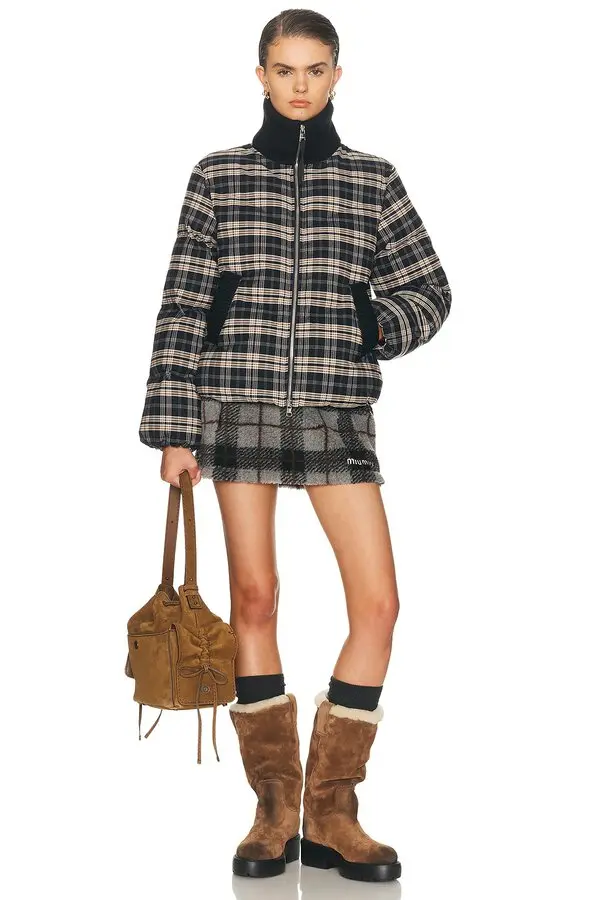 Varley Bryony Short Puffer Jacket - Navy Check