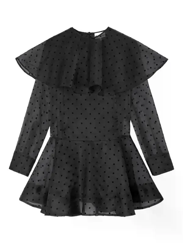 GANNI Organza Polka Dot Dress With Removable Circle Collar - Black