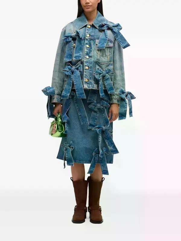 GANNI Bow-embellished Denim Jacket - Blue