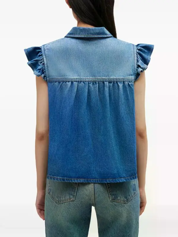 GANNI Ruffled Denim Top - Blue