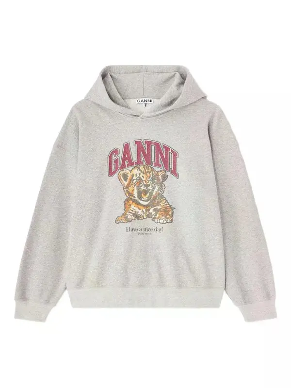 GANNI Tiger Graphic Hoodie - Grey