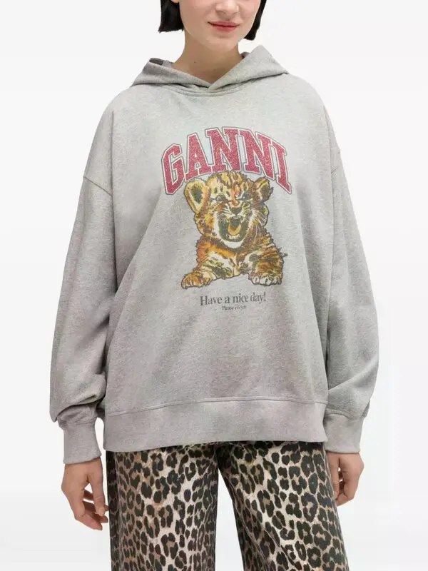 GANNI Tiger Graphic Hoodie - Grey