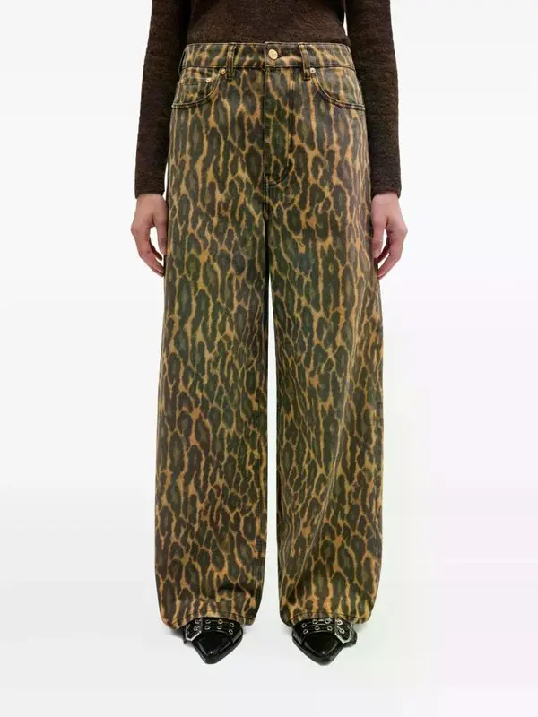 GANNI Leopard-print Jeans - Neutrals