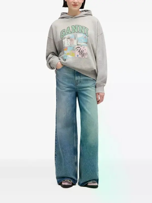 GANNI Graphic-print Hoodie - Ash