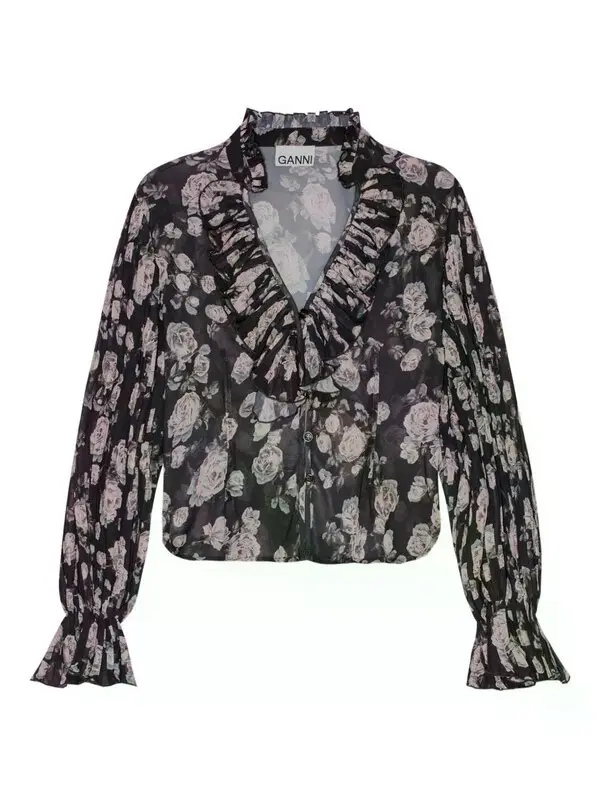 GANNI Floral-print Blouse - Black