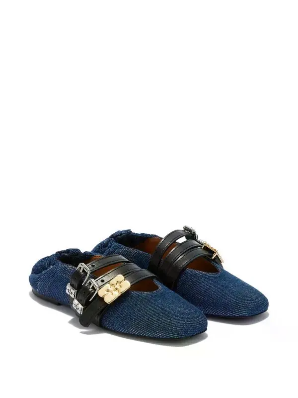 GANNI Denim-effect Ballet Flats - Blue