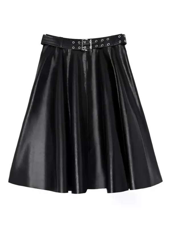 GANNI Leather Belted A-line Skirt