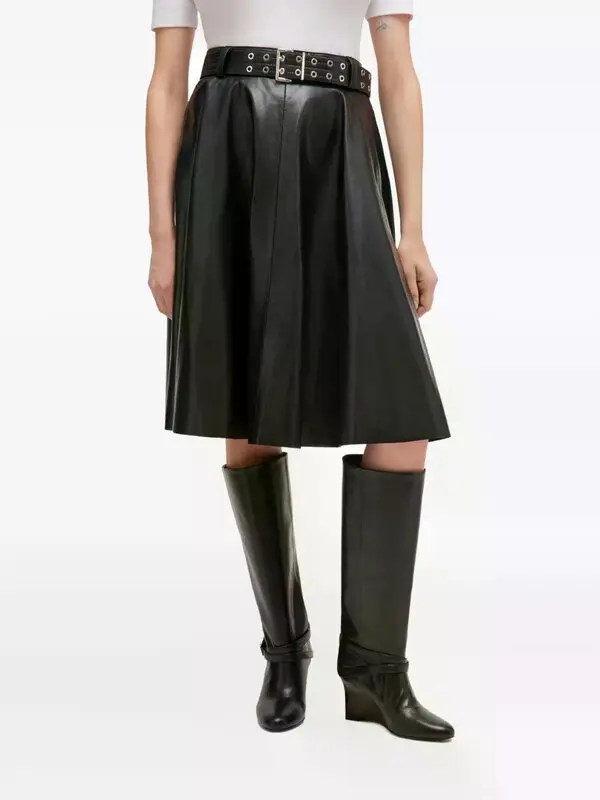 GANNI Leather Belted A-line Skirt