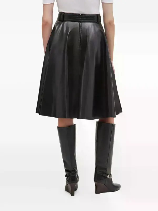 GANNI Leather Belted A-line Skirt