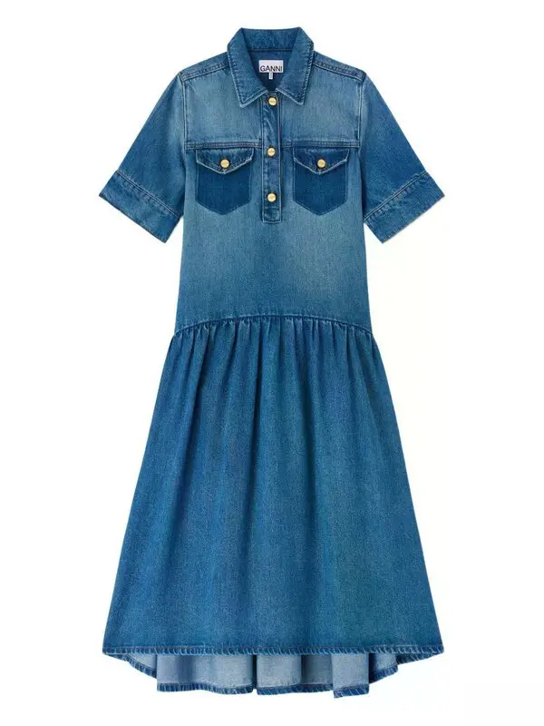 GANNI Buttoned Ruffled Dress