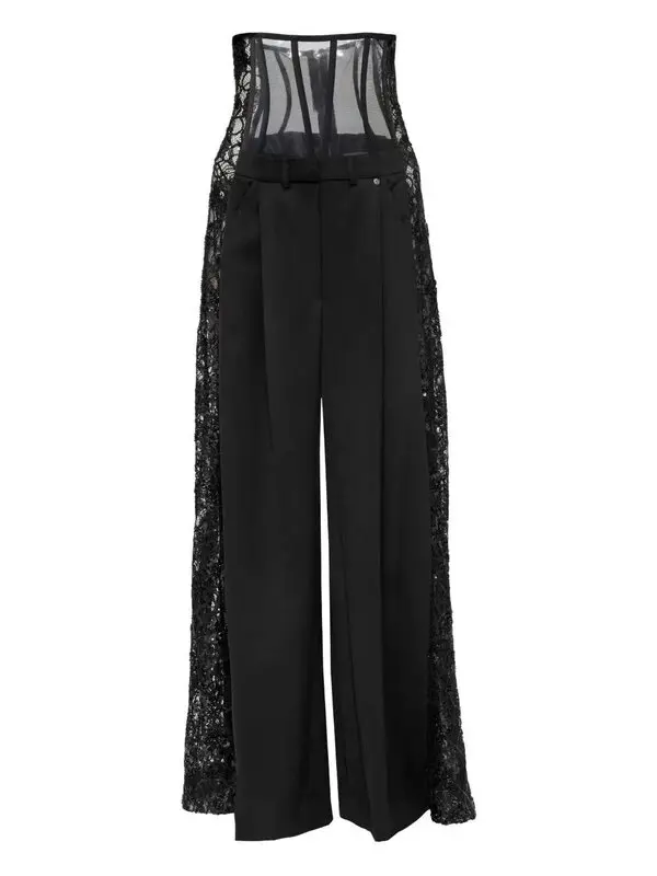 NISSA Tulle Waist Wide-leg Wool Trousers