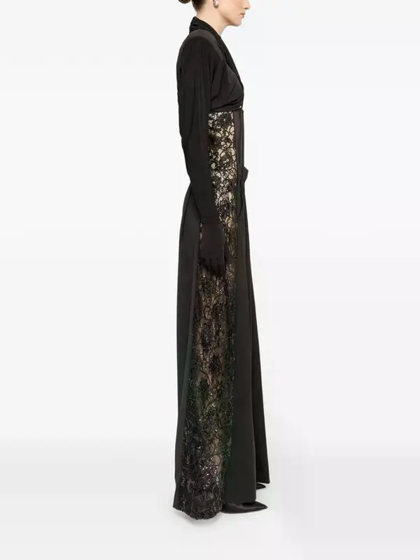 NISSA Tulle Waist Wide-leg Wool Trousers