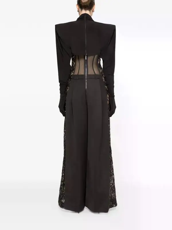 NISSA Tulle Waist Wide-leg Wool Trousers