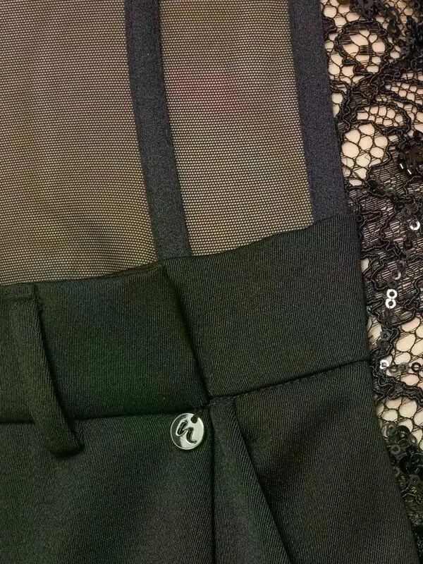 NISSA Tulle Waist Wide-leg Wool Trousers