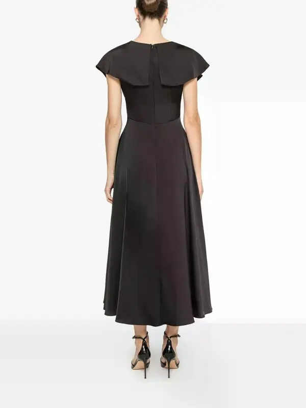 NISSA Ruffled Belted Satin Midi Dress - Black
