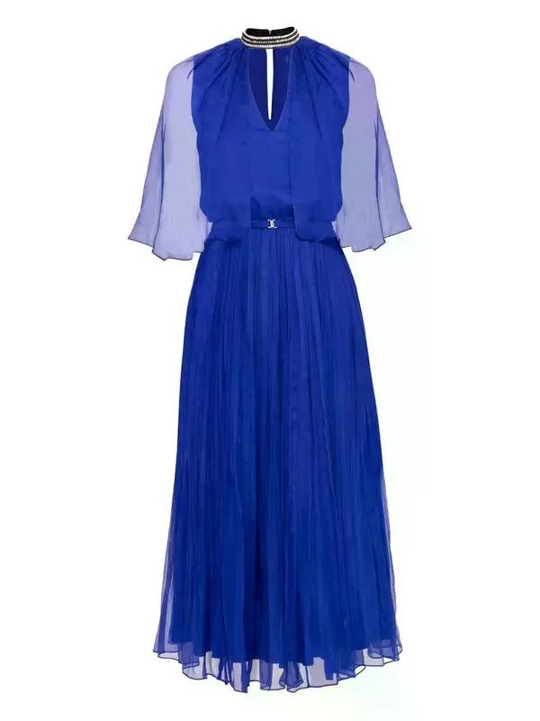 NISSA Crystal-detail Pleated Silk Dress