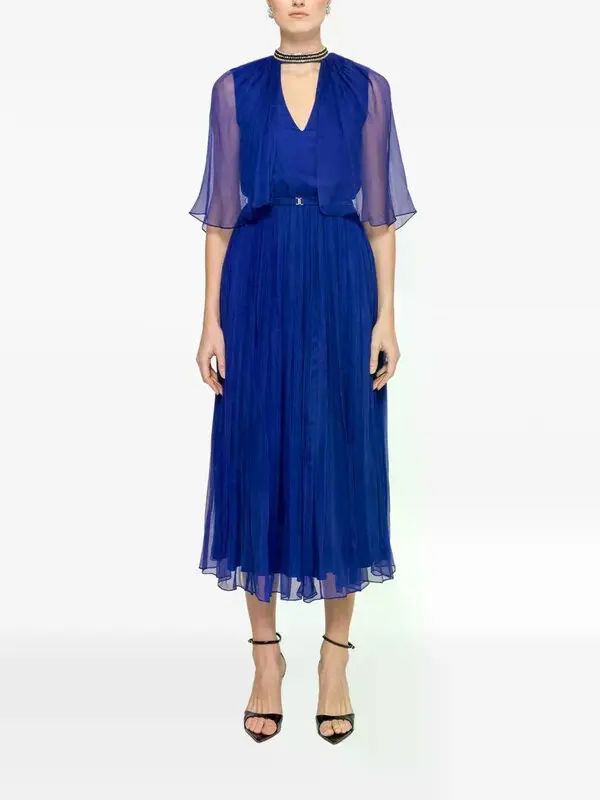 NISSA Crystal-detail Pleated Silk Dress