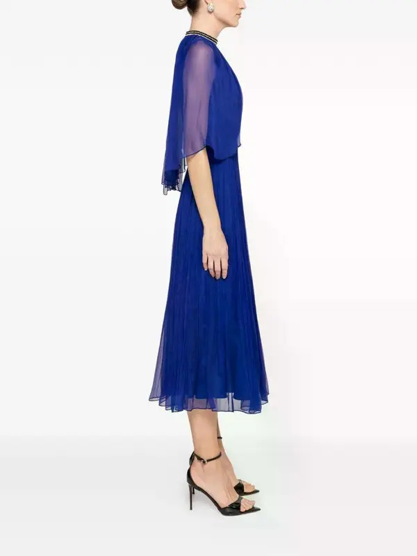 NISSA Crystal-detail Pleated Silk Dress
