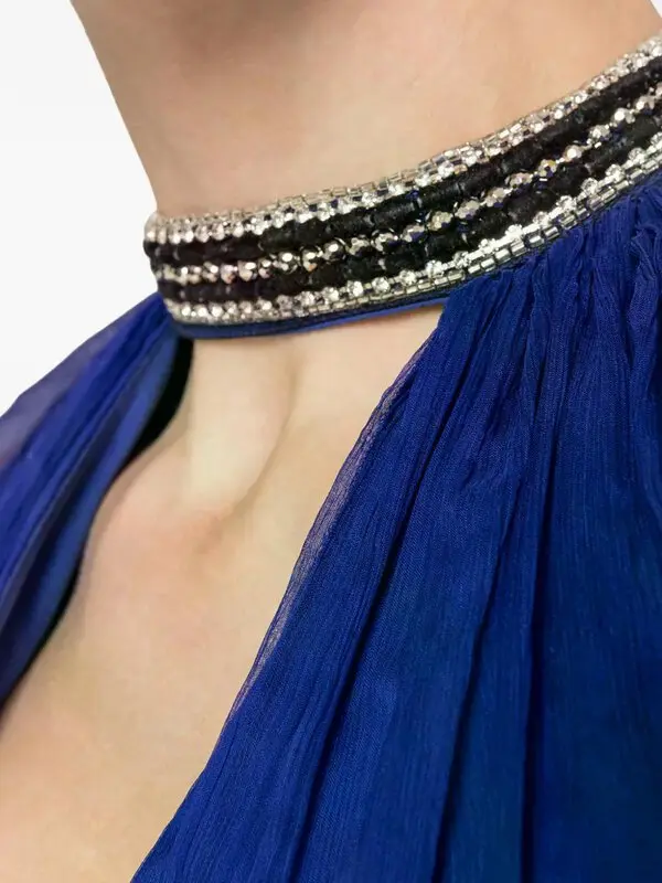NISSA Crystal-detail Pleated Silk Dress