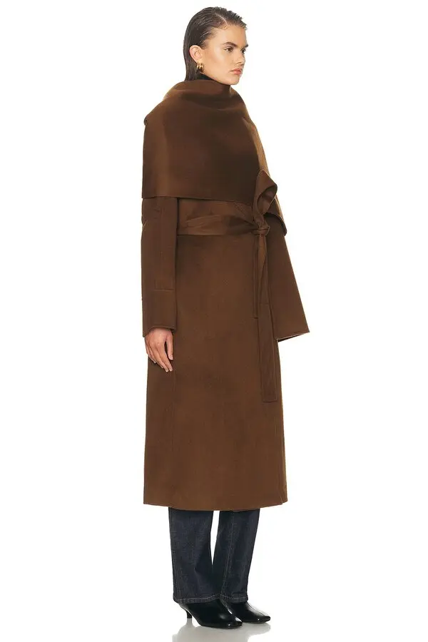 NICHOLAS Candice Scarf Double Wool Long Coat - Cacao