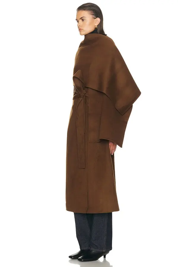 NICHOLAS Candice Scarf Double Wool Long Coat - Cacao
