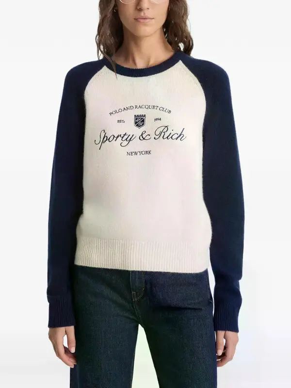 Sporty & Rich Embroidered Raglan-sleeve Sweater - Neutrals