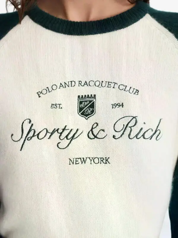 Sporty & Rich Long-sleeved Embroidered Sweater - Neutrals