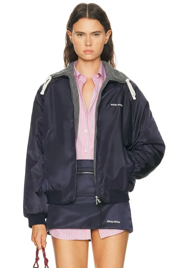 Miu Miu Nylon Gazare Pile Reversible Jacket - Bleu