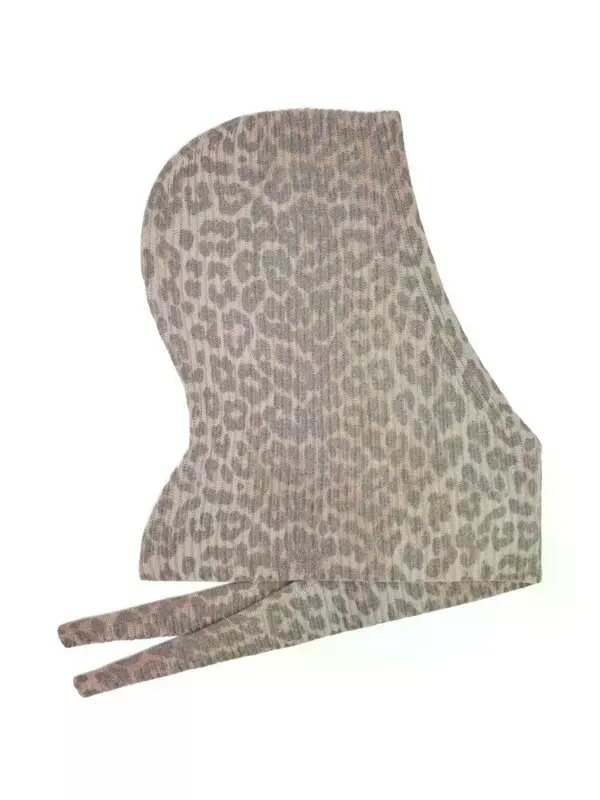 GANNI Leopard Print Balaclava - Brown