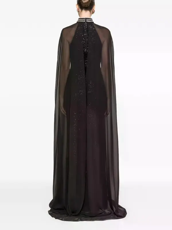 NISSA Sequin Embellished Cape Gown