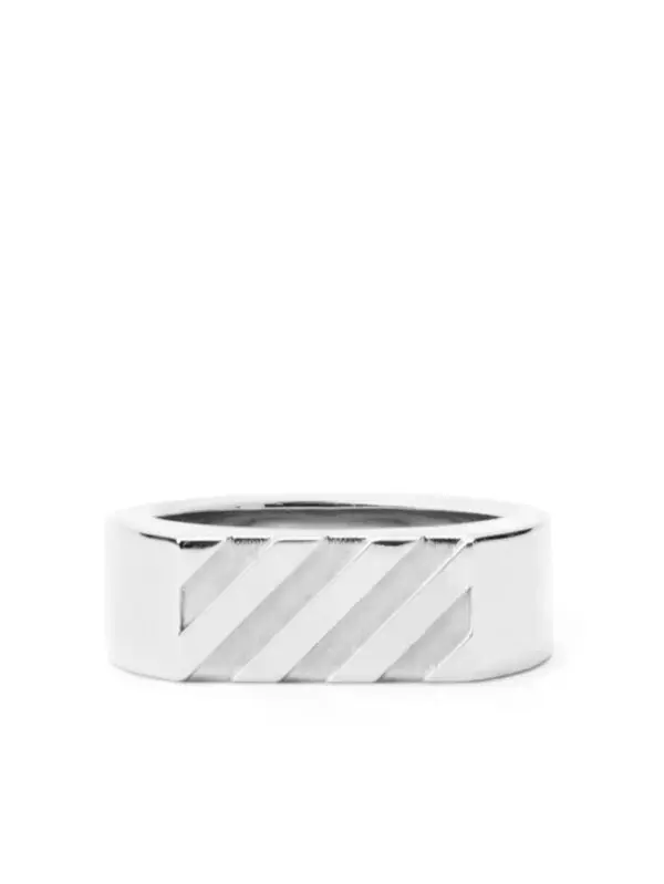 Off-White Geometric Diag Band Ring - Silver