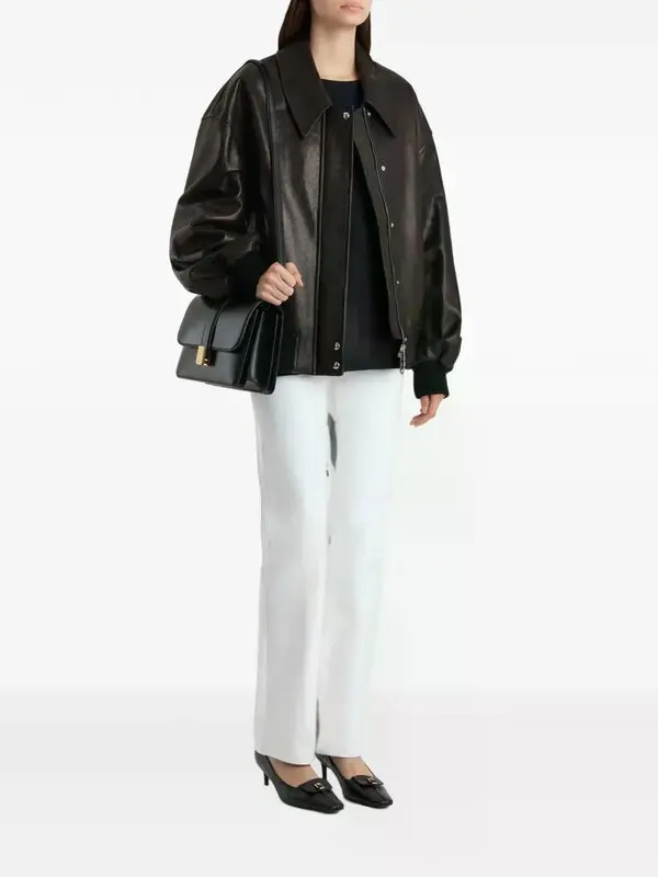 Khaite Leather Bomber Jacket - Black