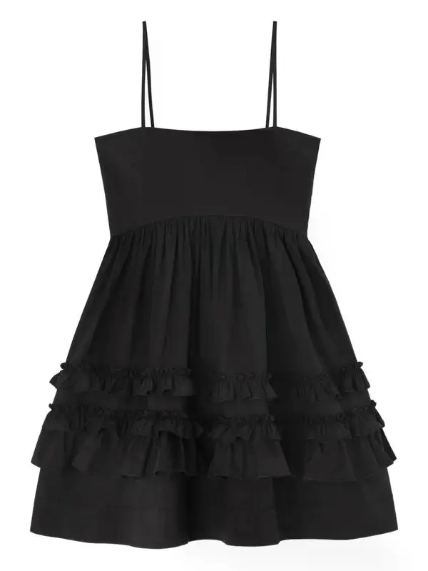 GANNI Ruffled-trim Spaghetti-strap Dress - Black