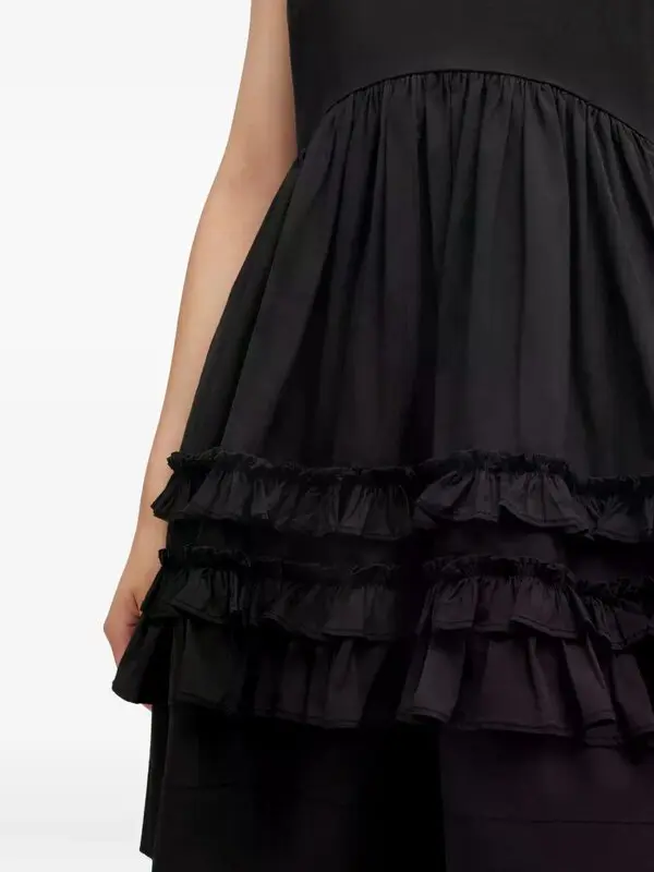 GANNI Ruffled-trim Spaghetti-strap Dress - Black