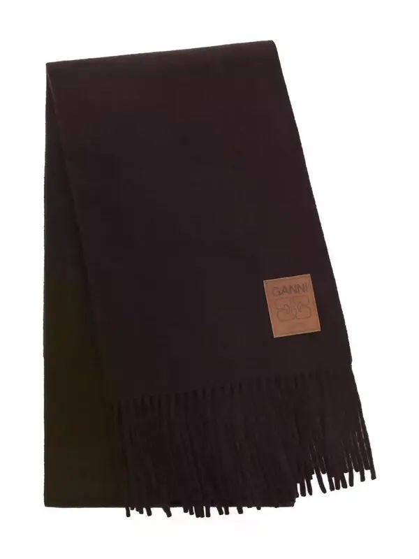 GANNI Fringed Logo-patch Scarf - Black