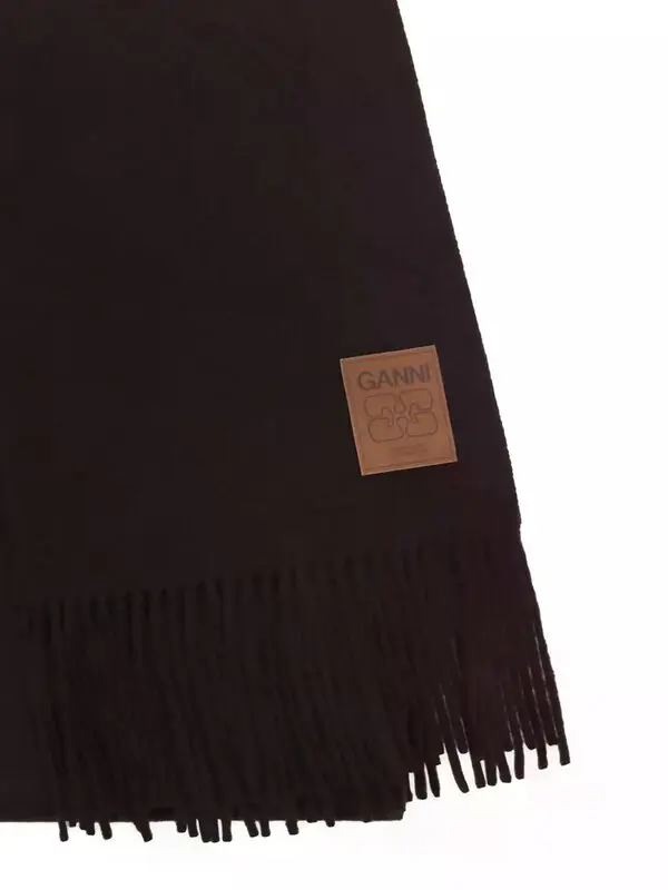 GANNI Fringed Logo-patch Scarf