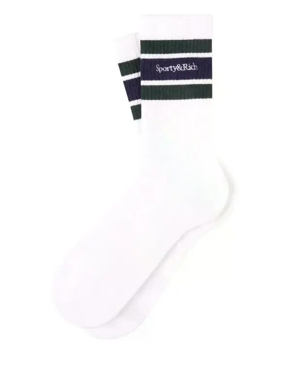 SPORTY & RICH Striped Crew Socks - White