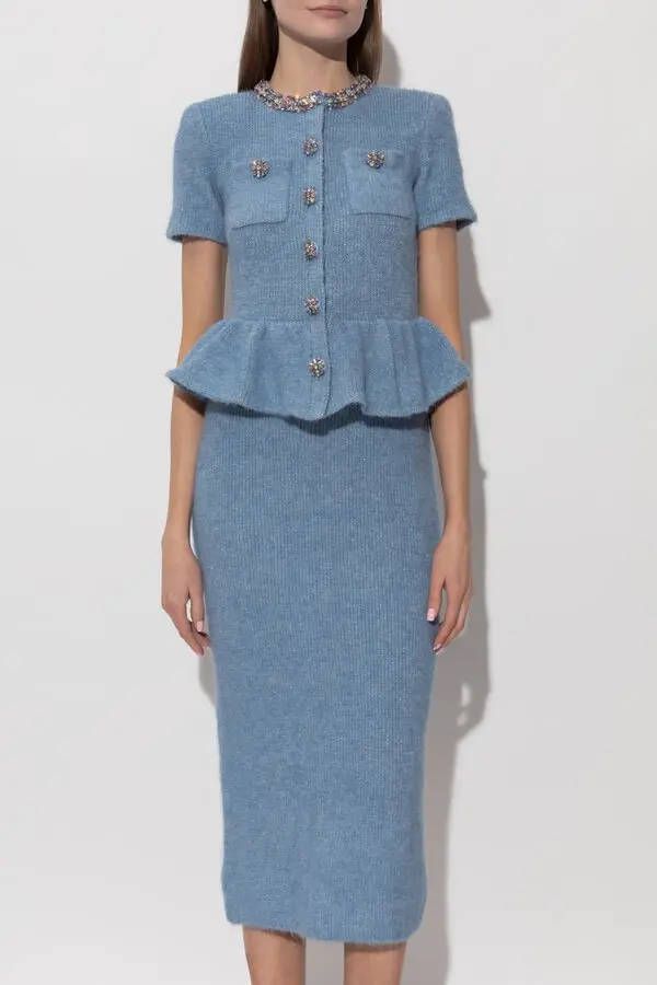Self-Portrait Knit Peplum Midi Dress - Blue | Editorialist
