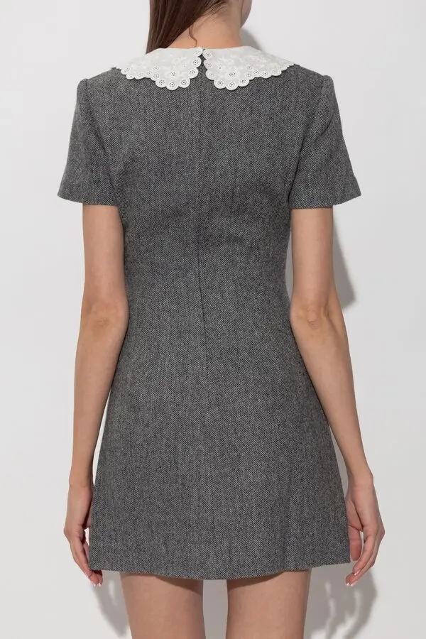 SELF-PORTRAIT Herringbone Mini Dress With Embroidered Collar