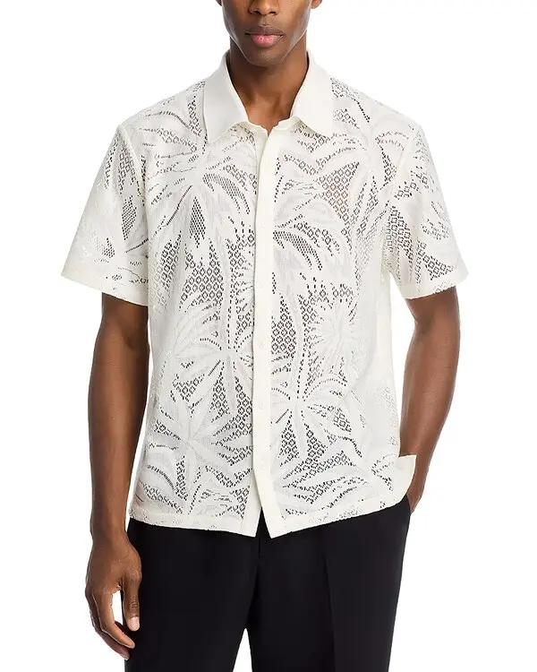 Simkhai Conrad Short Sleeve Mesh Button Front Shirt - Ivory