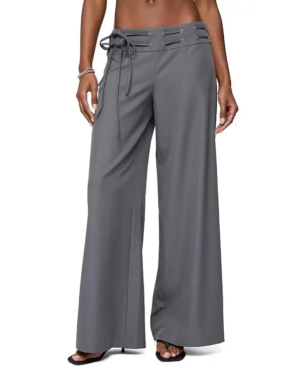 EDIKTED Willard Baggy Lace Up Belted Pants - Dark-gray