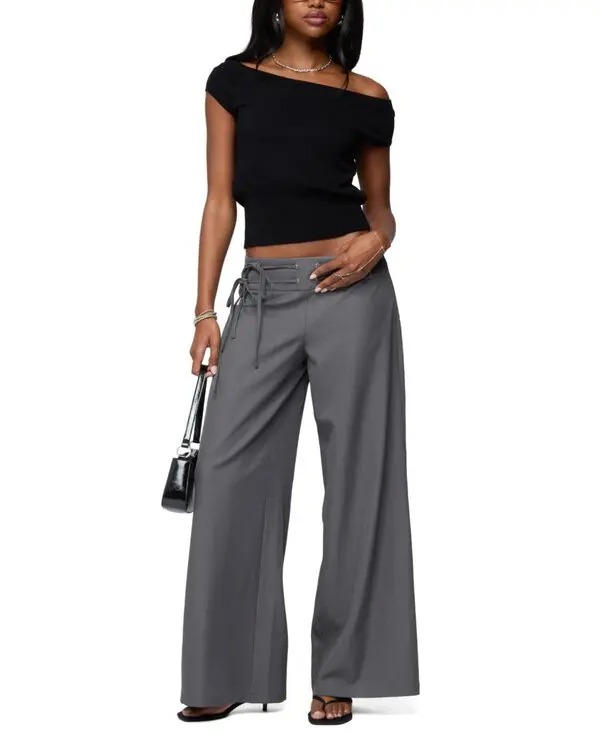EDIKTED Willard Baggy Lace Up Belted Pants - Dark-gray
