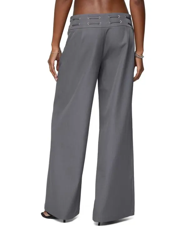 EDIKTED Willard Baggy Lace Up Belted Pants - Dark-gray