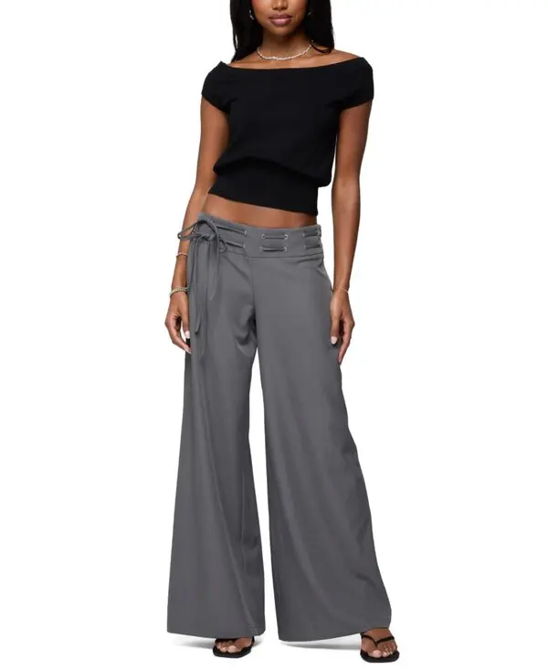 EDIKTED Willard Baggy Lace Up Belted Pants - Dark-gray