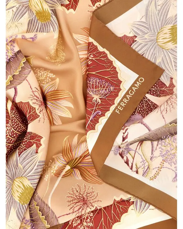 FERRAGAMO Water Lillies Square Silk Scarf