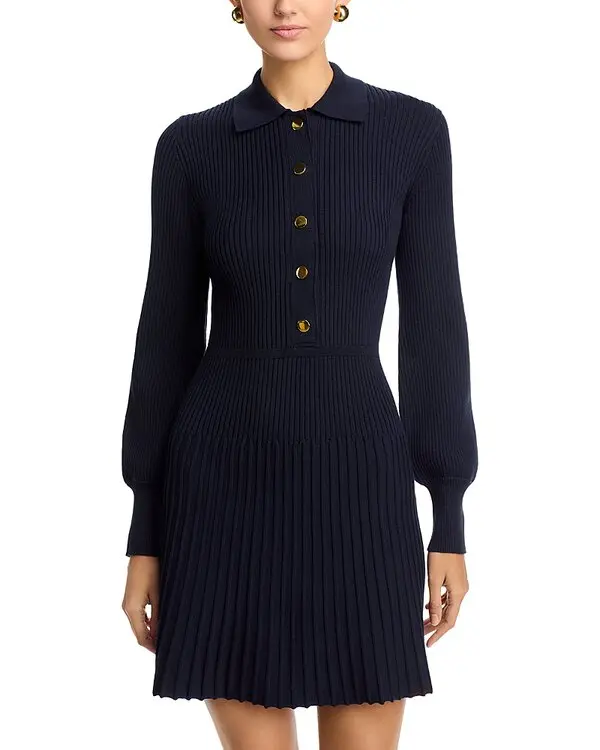SINGLE THREAD Long Sleeve Sweater Knit Dress - Navy