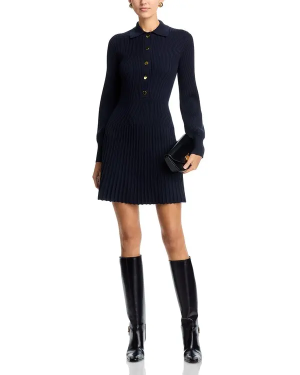 SINGLE THREAD Long Sleeve Sweater Knit Dress - Navy